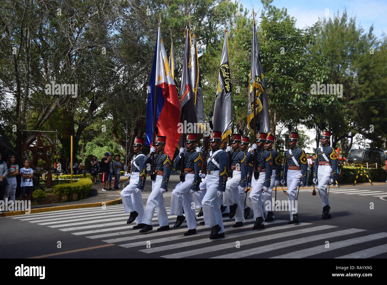 Cadets of the Philippine Military Academy (PMA) performing marching ...
