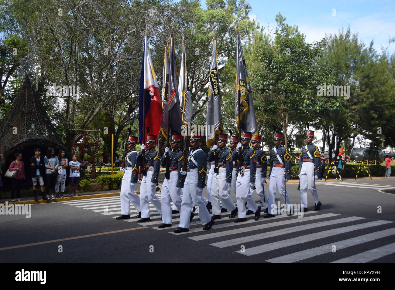 Cadets of the Philippine Military Academy (PMA) performing marching ...