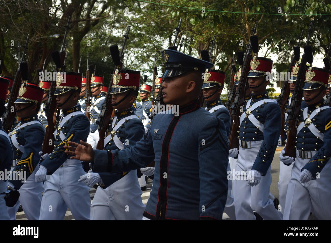 Cadets of the Philippine Military Academy (PMA) performing marching ...