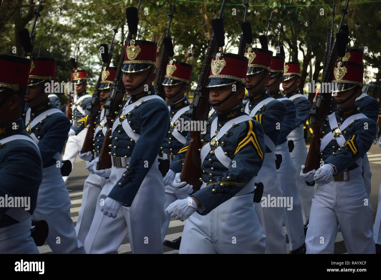 Cadets of the Philippine Military Academy (PMA) performing marching ...