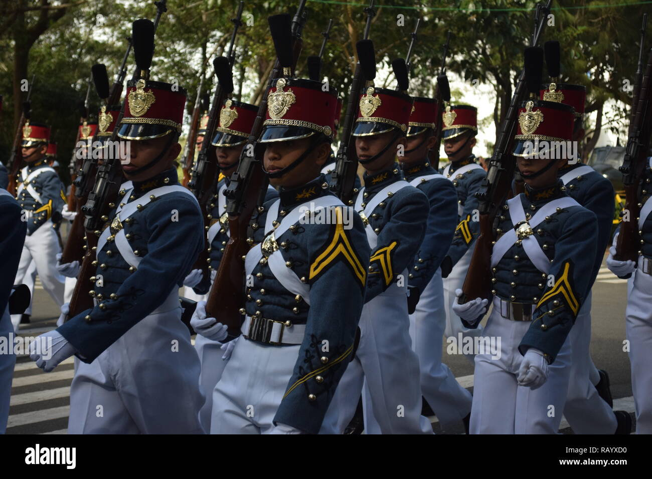 Cadets of the Philippine Military Academy (PMA) performing marching ...