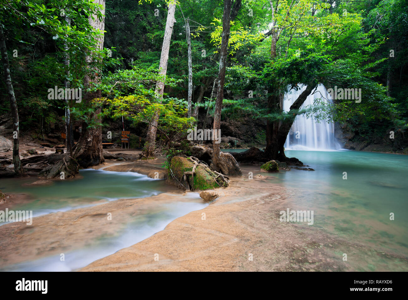 Erawan Waterfall in Thailand is locate in Kanchanaburi Provience. This ...