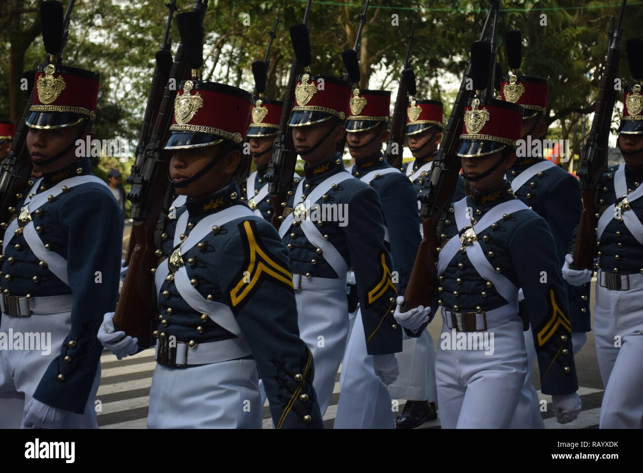 Cadets of the Philippine Military Academy (PMA) performing marching ...
