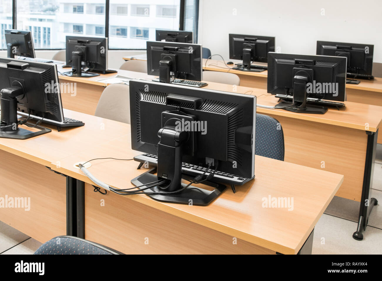 Empty computer room neatly placed for student in a computer lab Stock ...