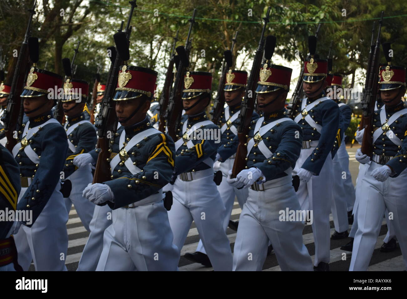 Cadets of the Philippine Military Academy (PMA) performing marching ...