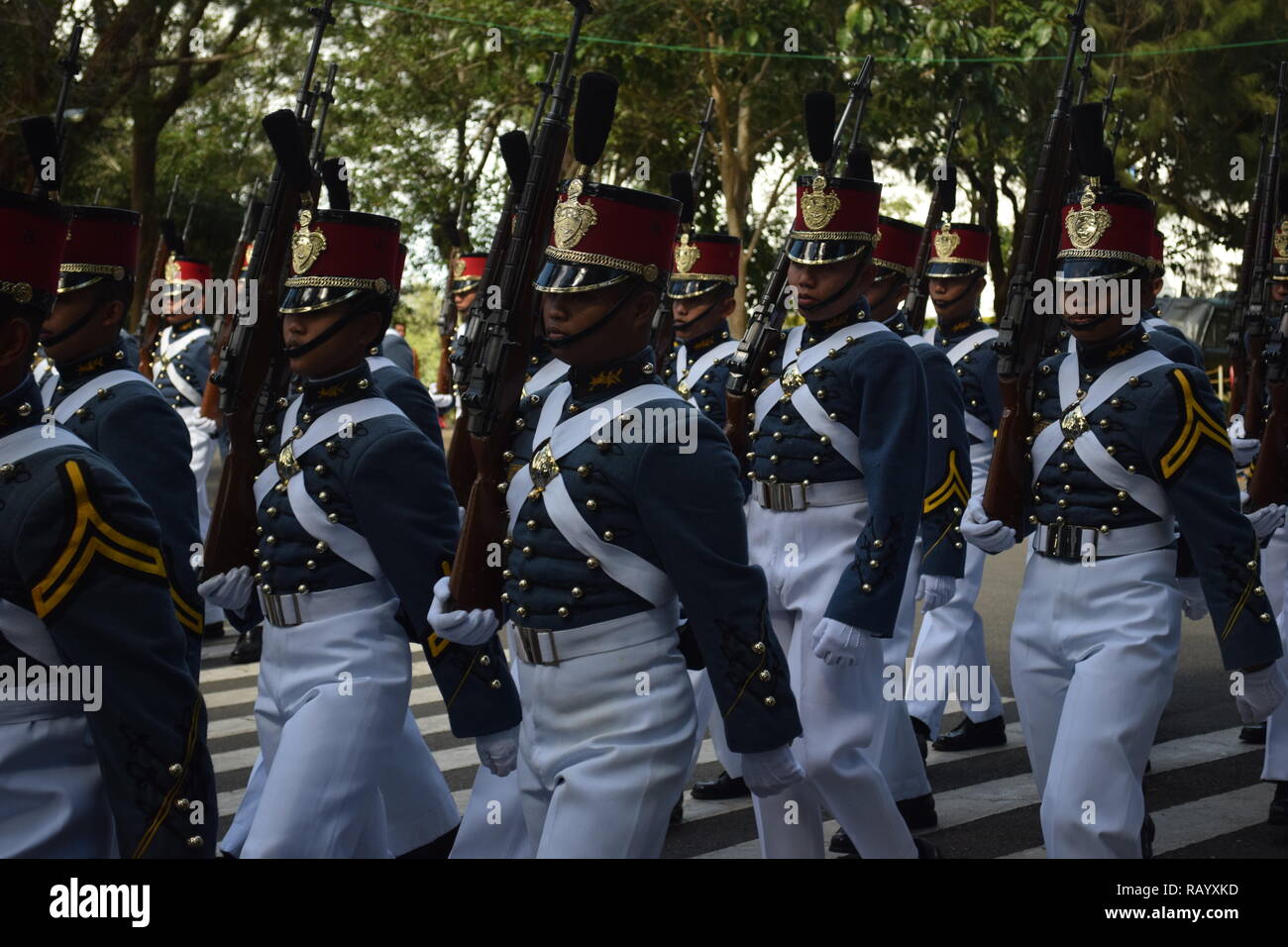 Cadets of the Philippine Military Academy (PMA) performing marching ...