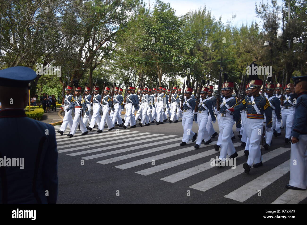 Cadets of the Philippine Military Academy (PMA) performing marching ...