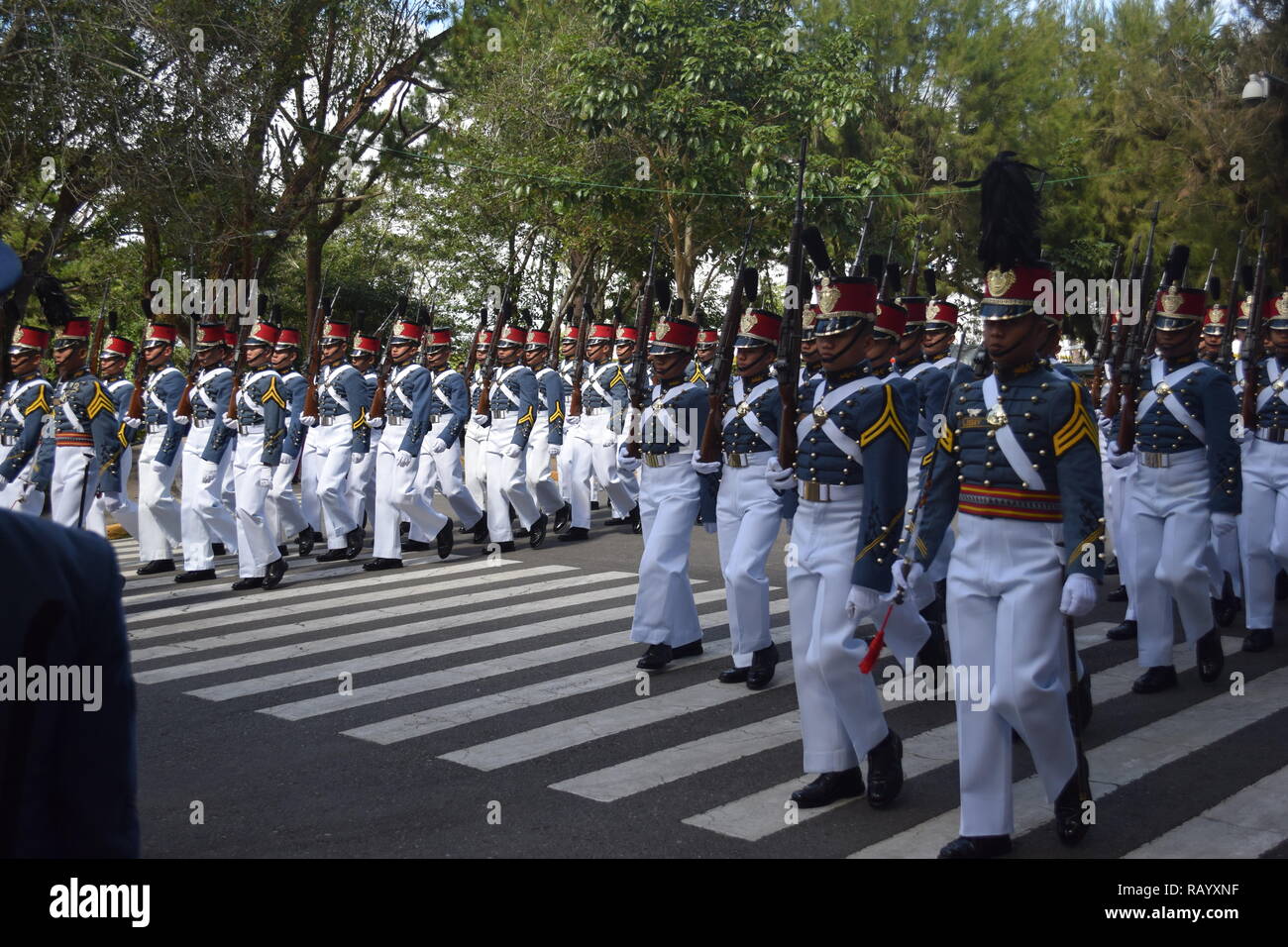 Cadets of the Philippine Military Academy (PMA) performing marching ...