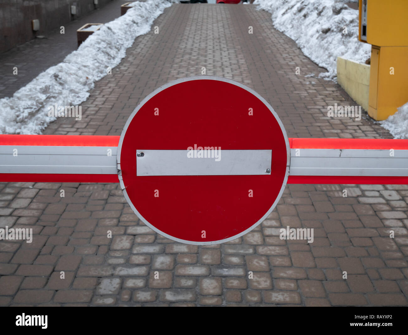 closeup of parking barrier with big red no entry sign Stock Photo - Alamy