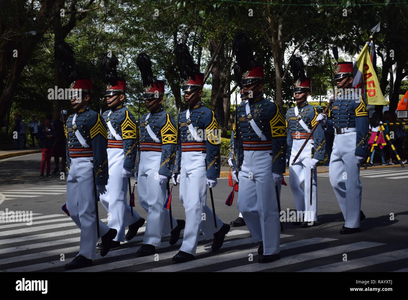 Cadets of the Philippine Military Academy (PMA) performing marching ...