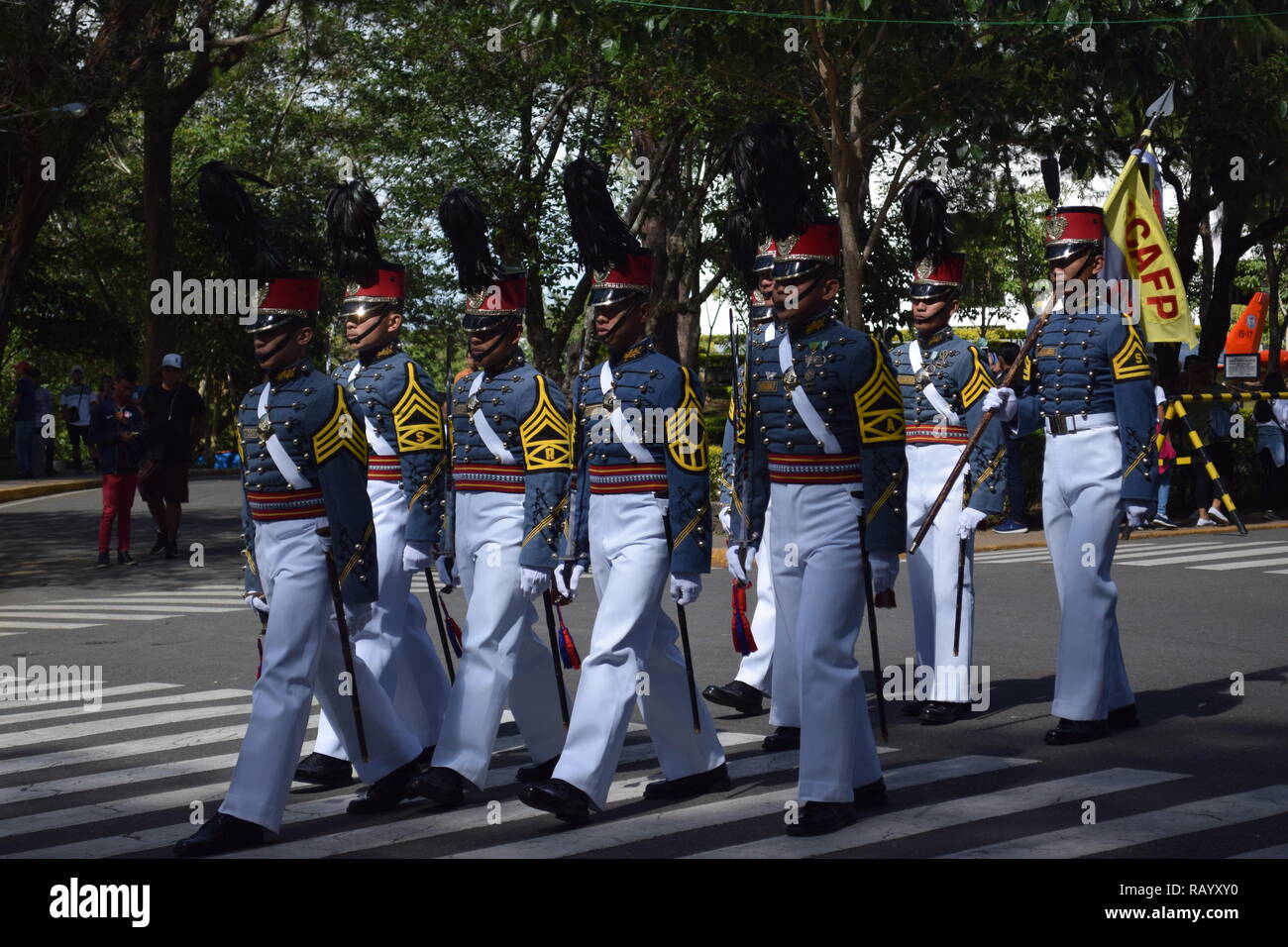 Cadets of the Philippine Military Academy (PMA) performing marching ...