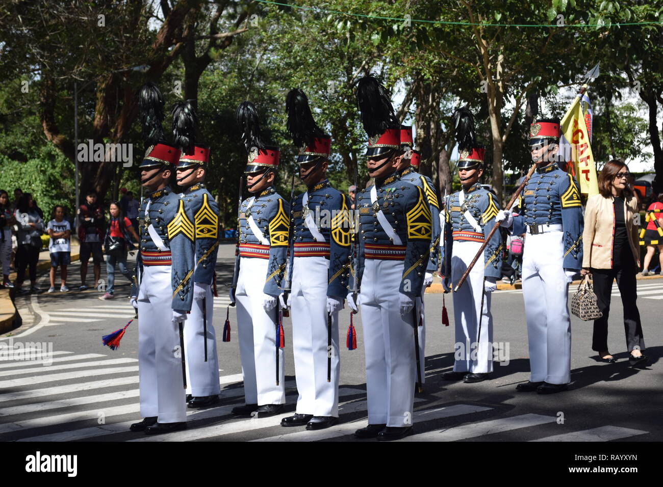 Cadets of the Philippine Military Academy (PMA) performing marching ...
