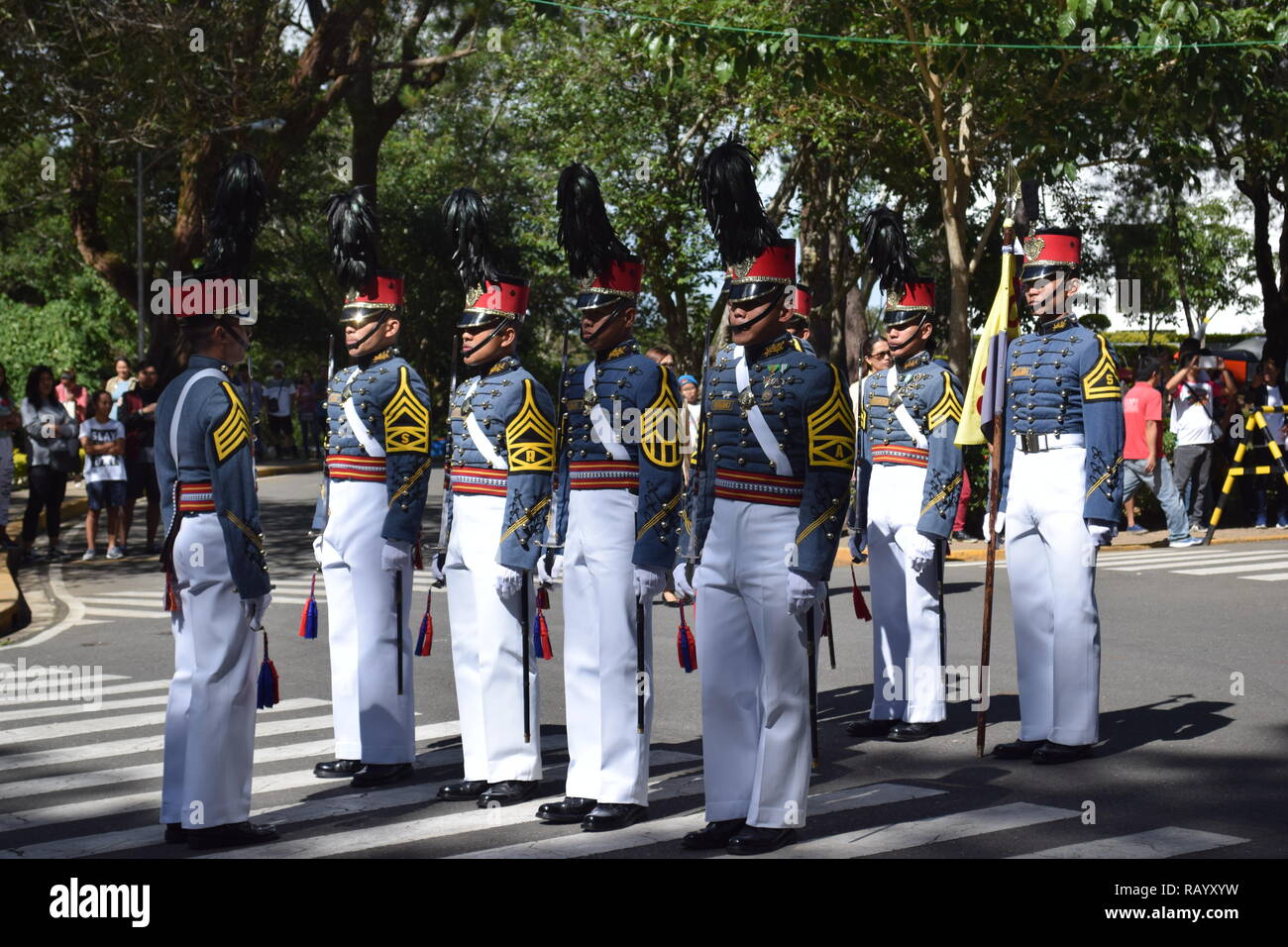Cadets of the Philippine Military Academy (PMA) performing marching ...