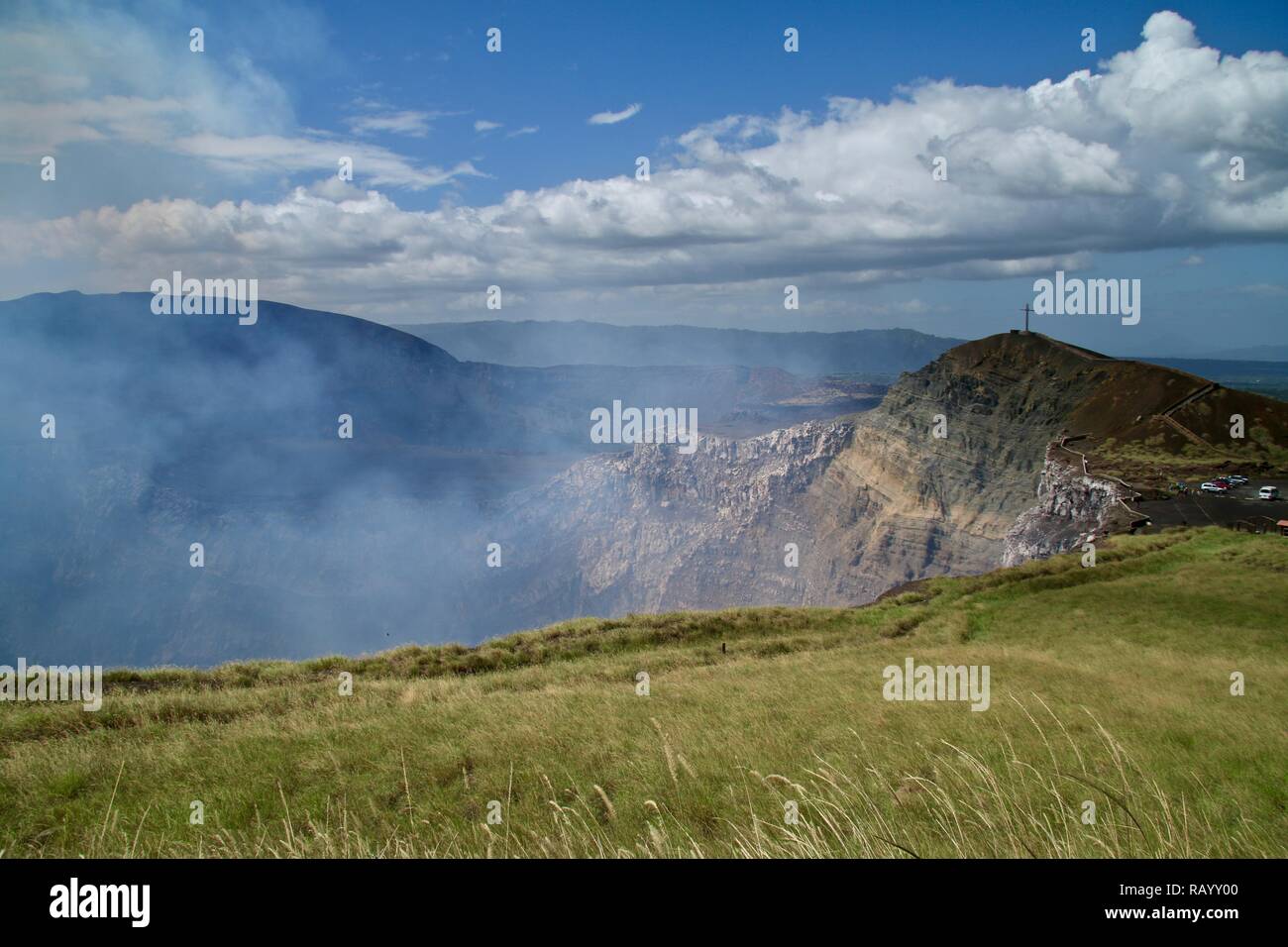 The steaming caldera of Masaya volcano in Honduras seen from a nearby ...