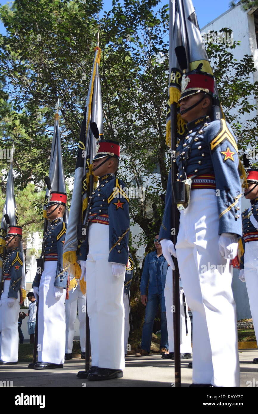 Cadets of the Philippine Military Academy (PMA) performing marching ...