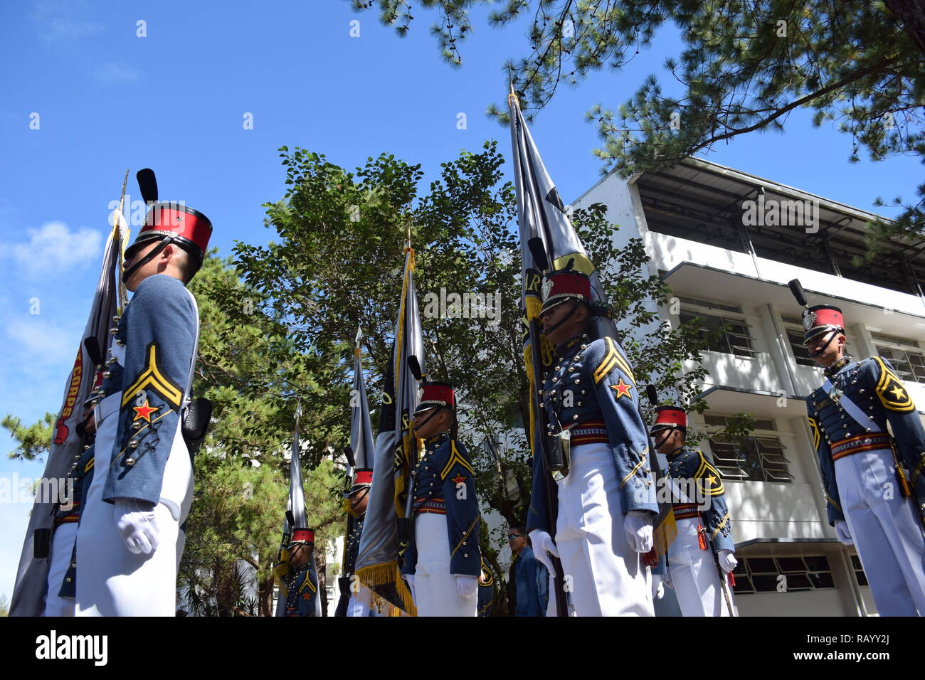 Cadets of the Philippine Military Academy (PMA) performing marching ...
