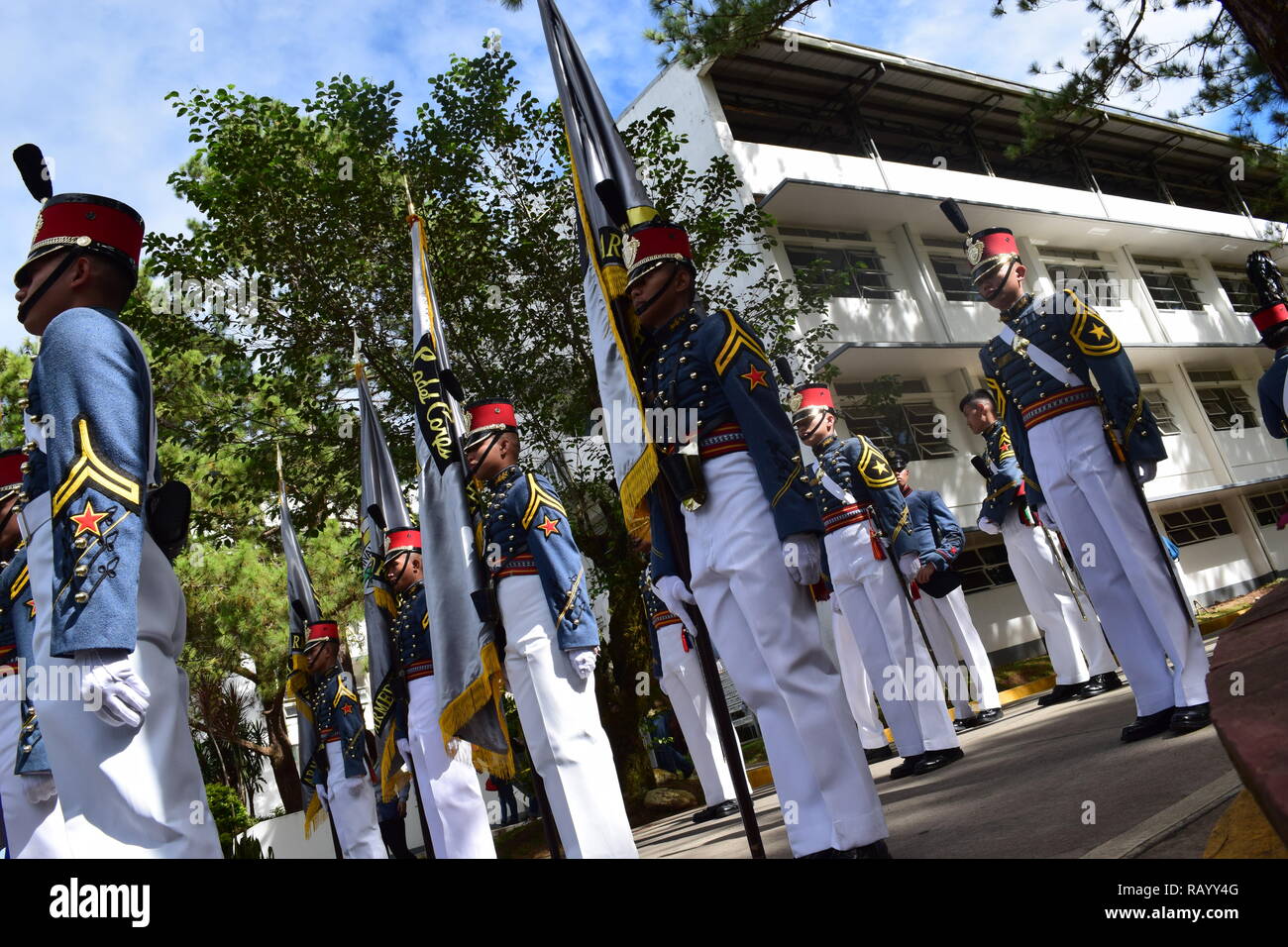 Cadets of the Philippine Military Academy (PMA) performing marching ...