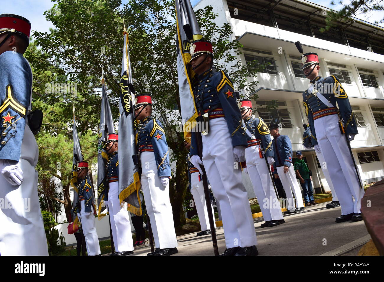 Cadets of the Philippine Military Academy (PMA) performing marching ...