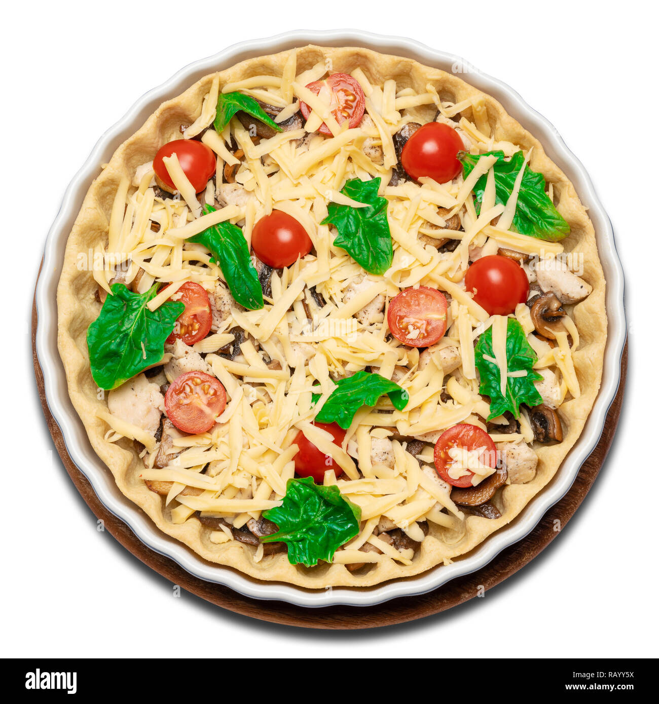 Traditional quiche tart in baking form with filling Stock Photo - Alamy