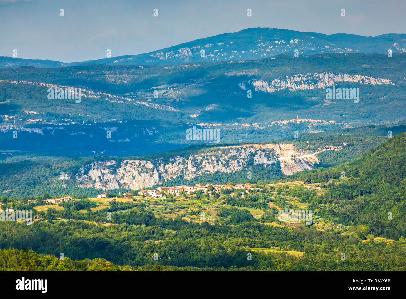 Beautiful agriculture landscape scenery with mountains, hills and ...