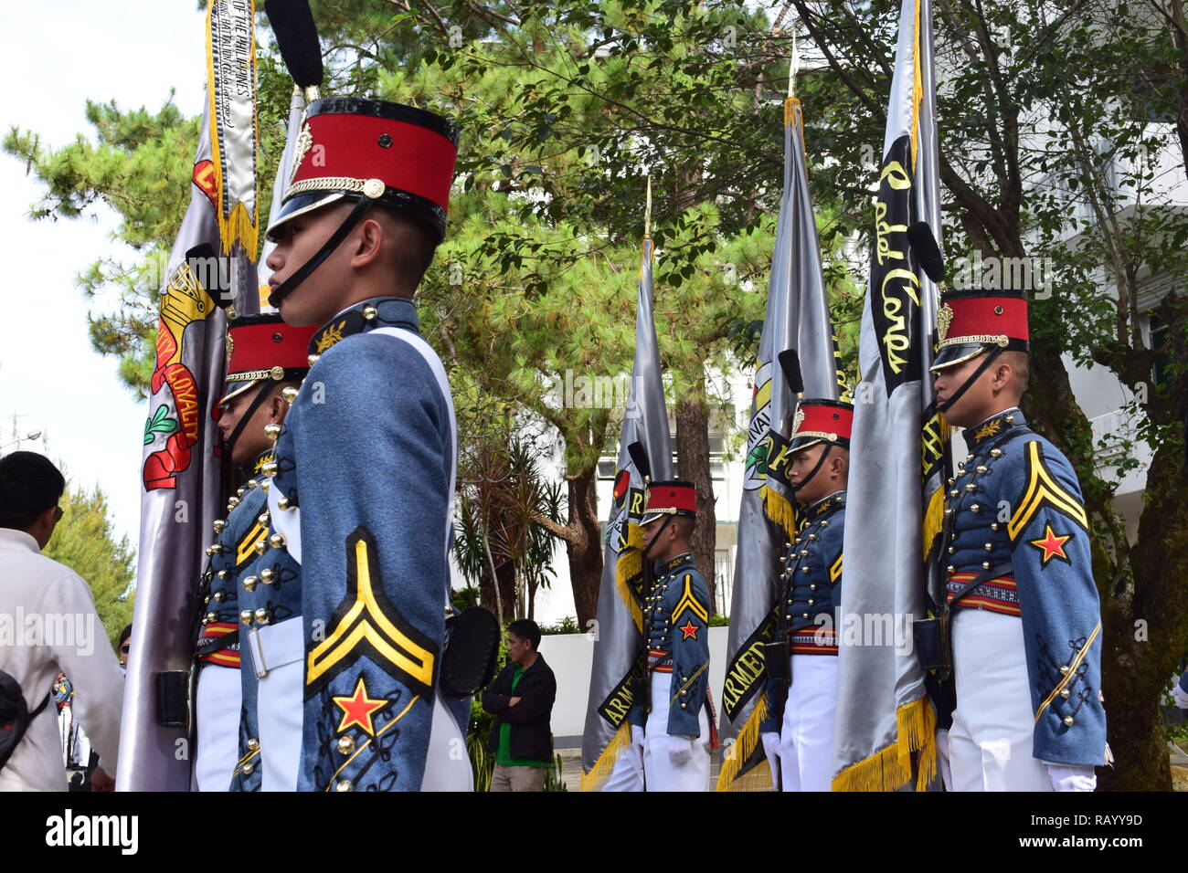 Cadets of the Philippine Military Academy (PMA) performing marching ...
