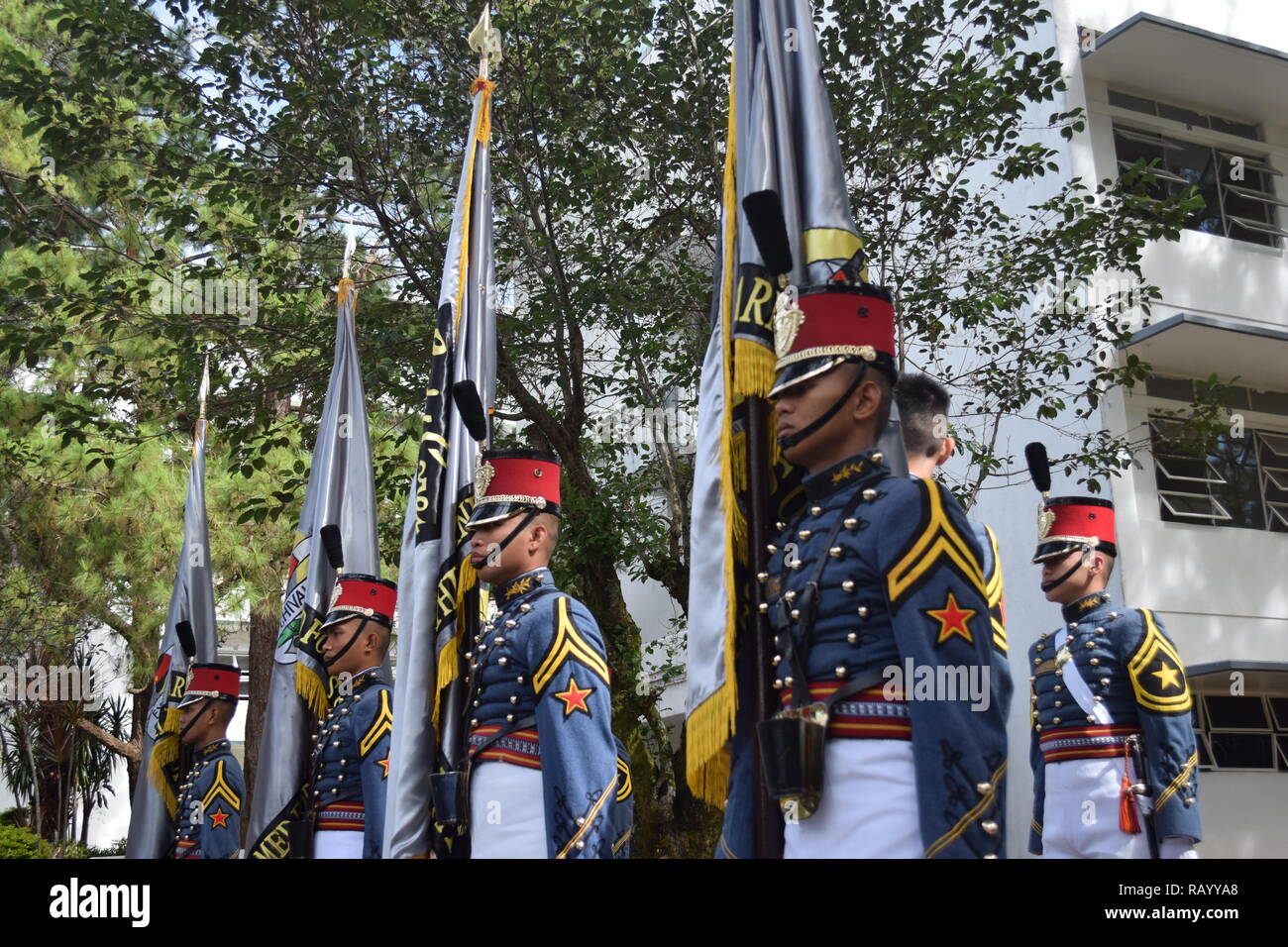 Cadets of the Philippine Military Academy (PMA) performing marching ...