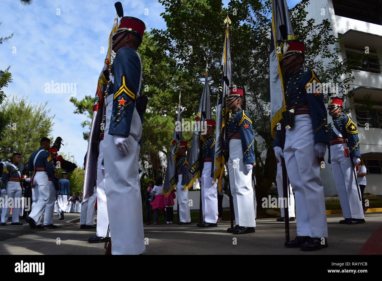 Cadets of the Philippine Military Academy (PMA) performing marching ...