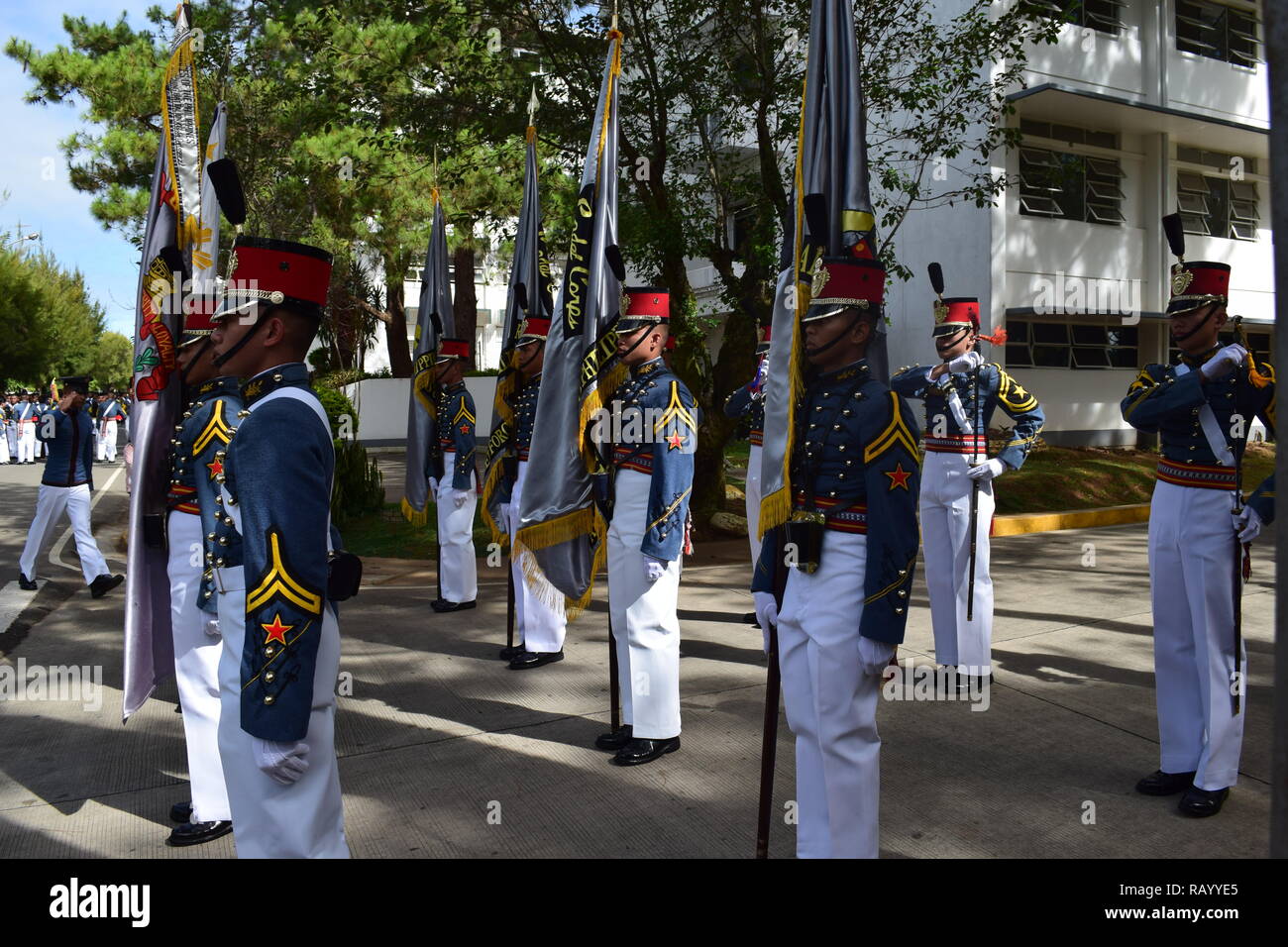 Cadets of the Philippine Military Academy (PMA) performing marching ...