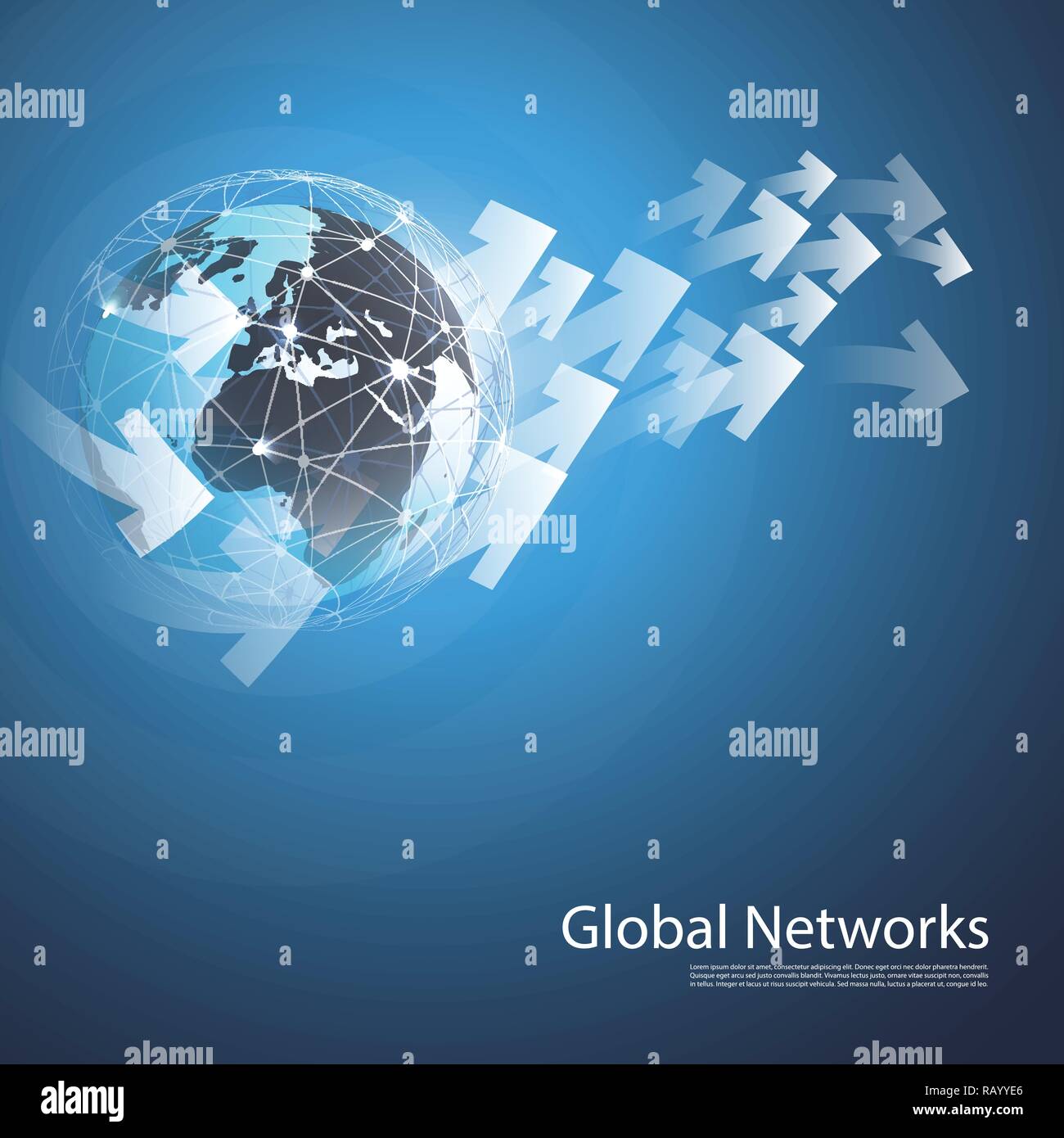 Abstract Blue Modern 3D Global Networks Concept Creative Design Template with Wired Earth Globe ...
