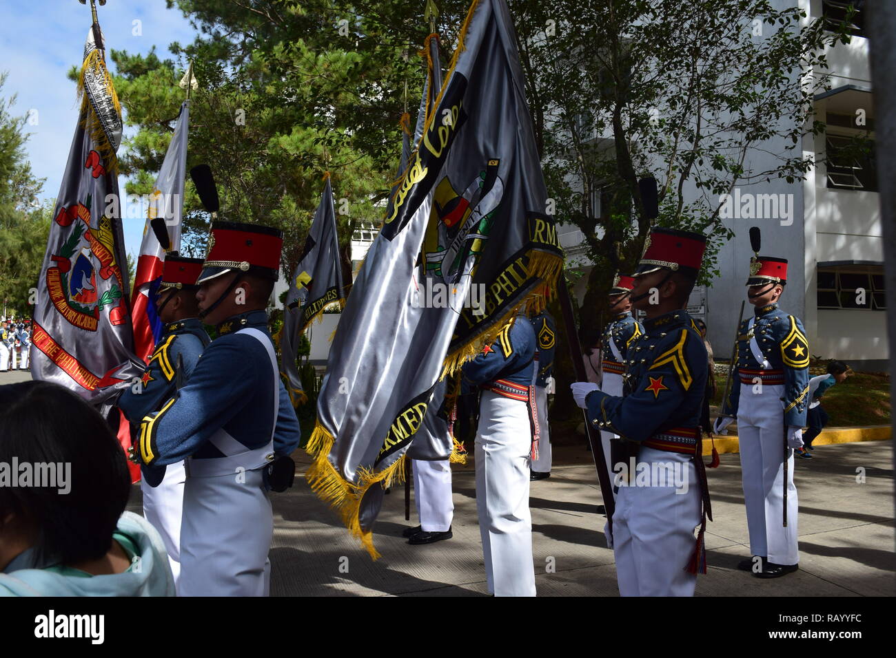 Cadets of the Philippine Military Academy (PMA) performing marching ...