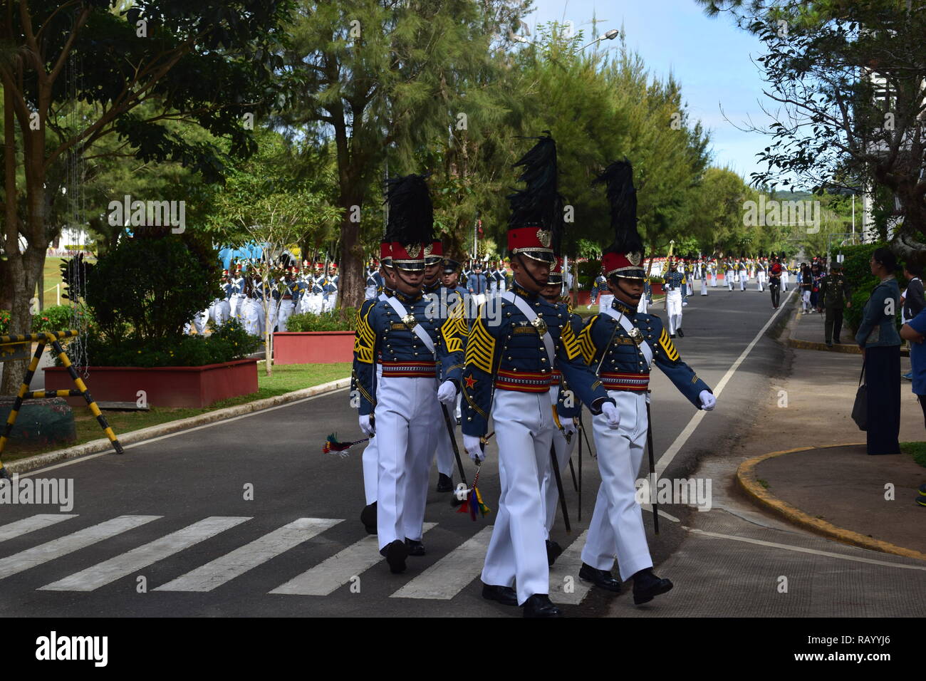 Cadets of the Philippine Military Academy (PMA) performing marching ...