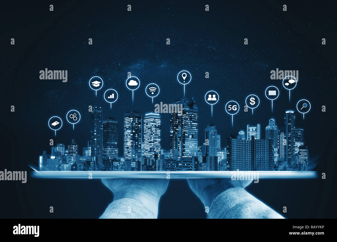 Augmented reality technology, Modern buildings hologram and technology ...