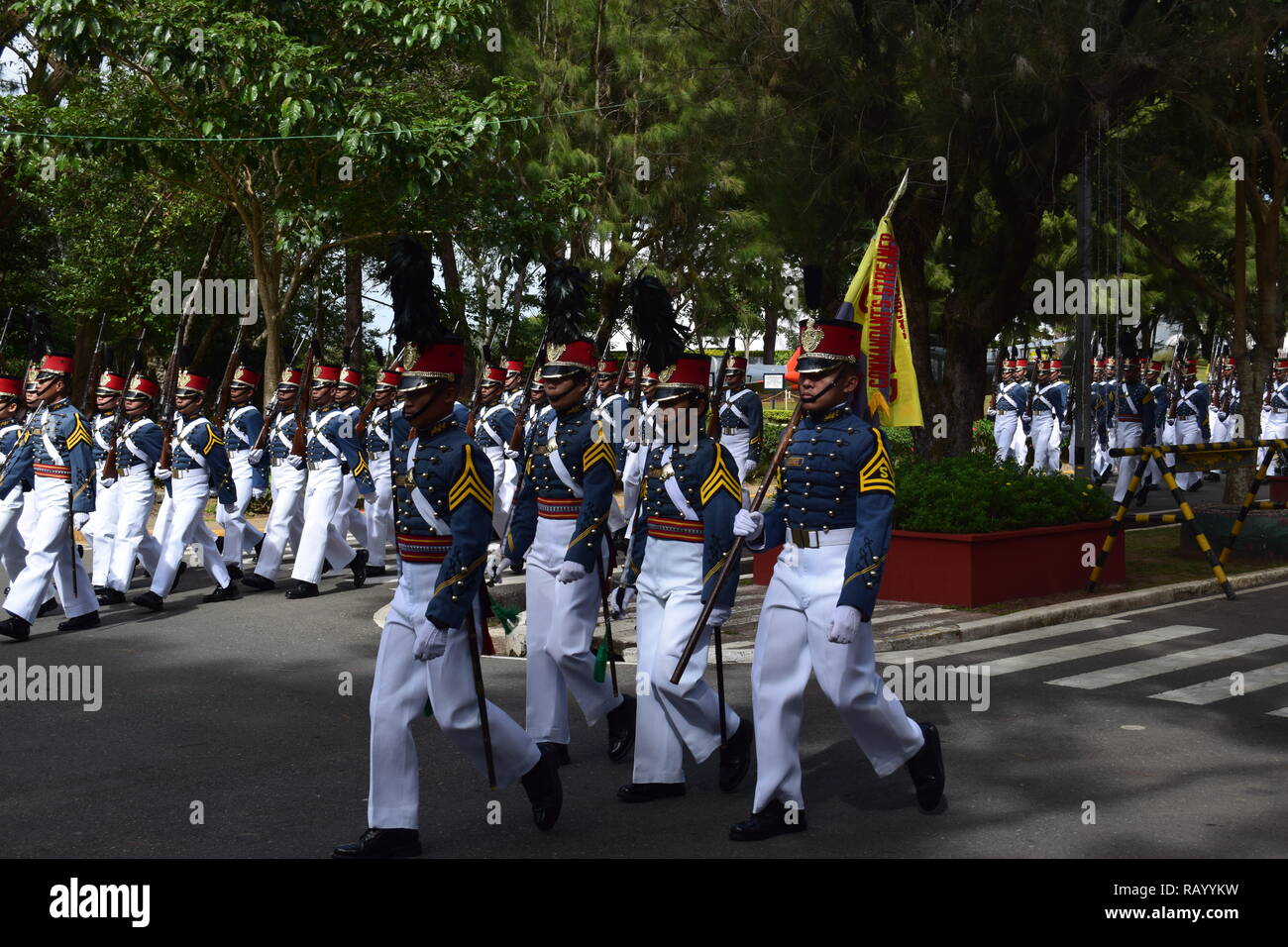 Cadets of the Philippine Military Academy (PMA) performing marching ...