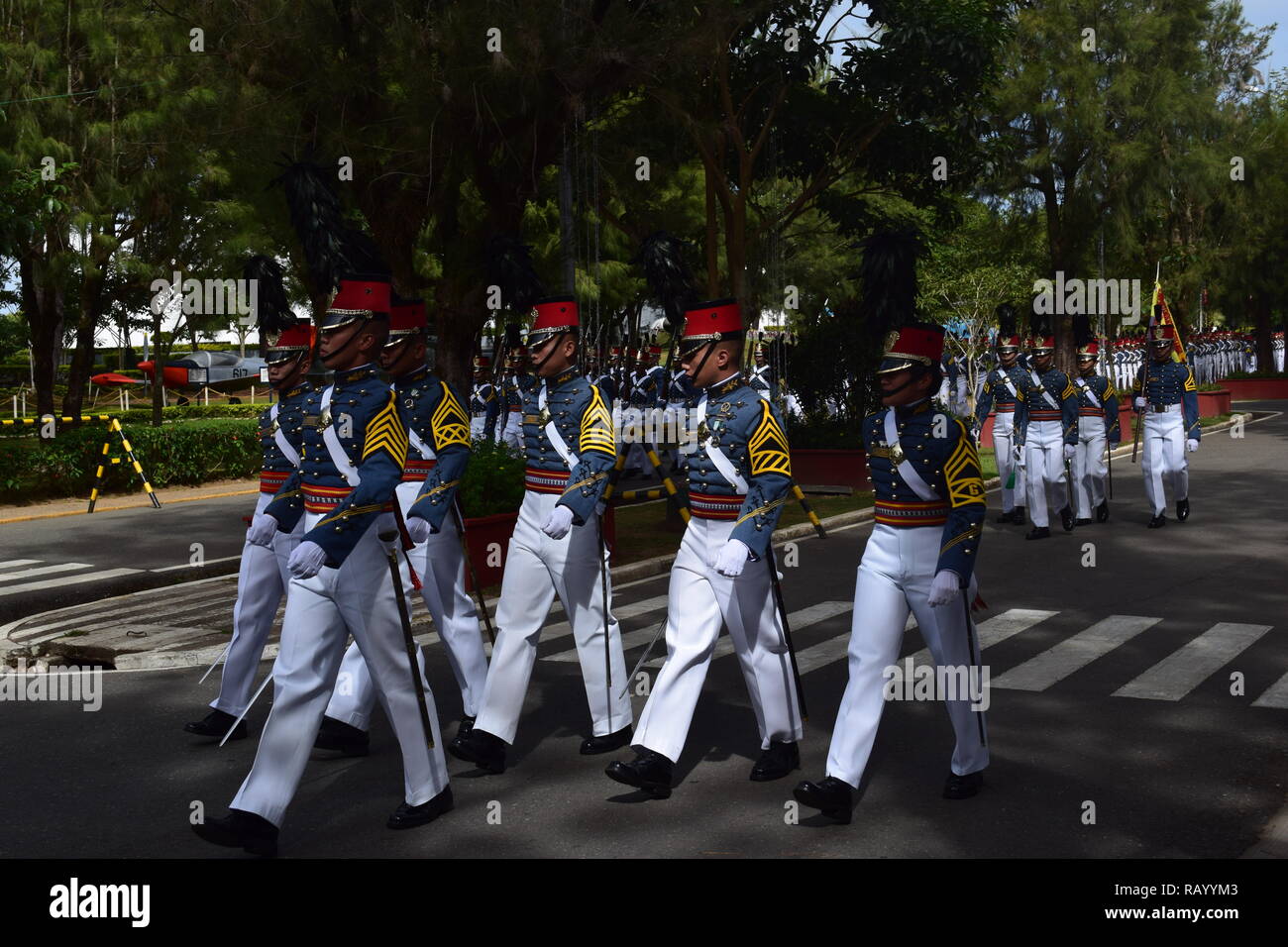 Cadets of the Philippine Military Academy (PMA) performing marching ...