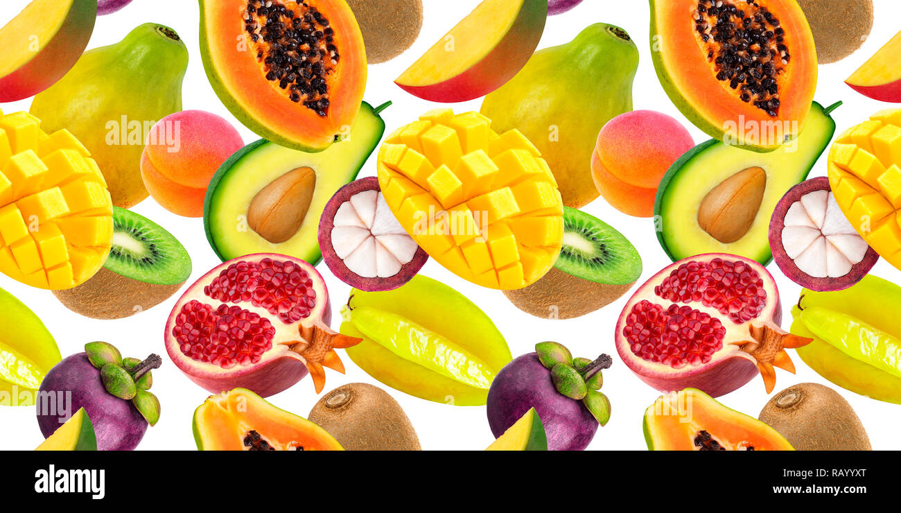 Tropical fruits seamless pattern. Falling exotic fruits isolated on ...