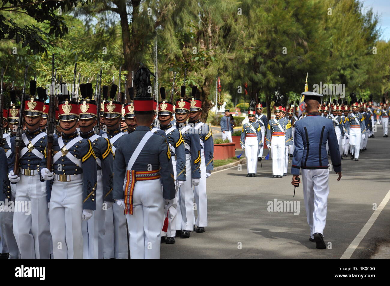 Cadets of the Philippine Military Academy (PMA) performing marching ...