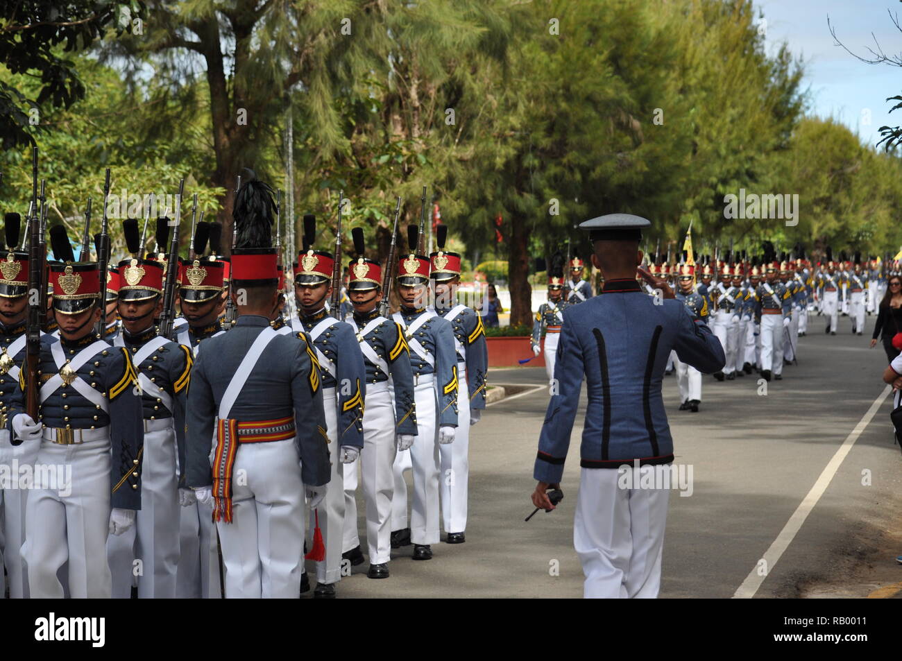 Cadets of the Philippine Military Academy (PMA) performing marching ...