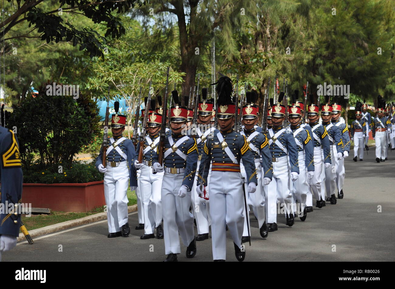Cadets of the Philippine Military Academy (PMA) performing marching ...