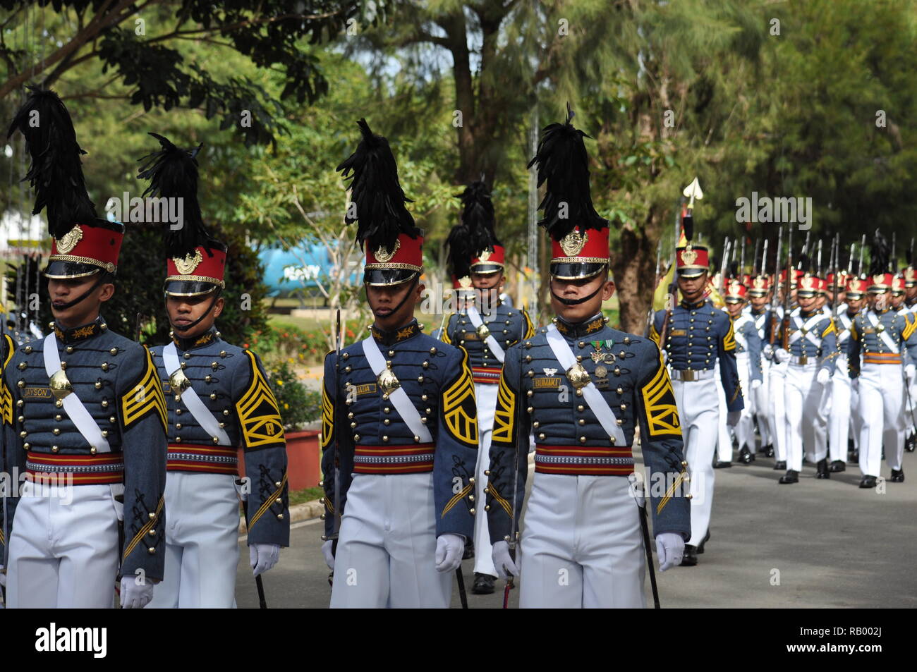 Cadets of the Philippine Military Academy (PMA) performing marching ...
