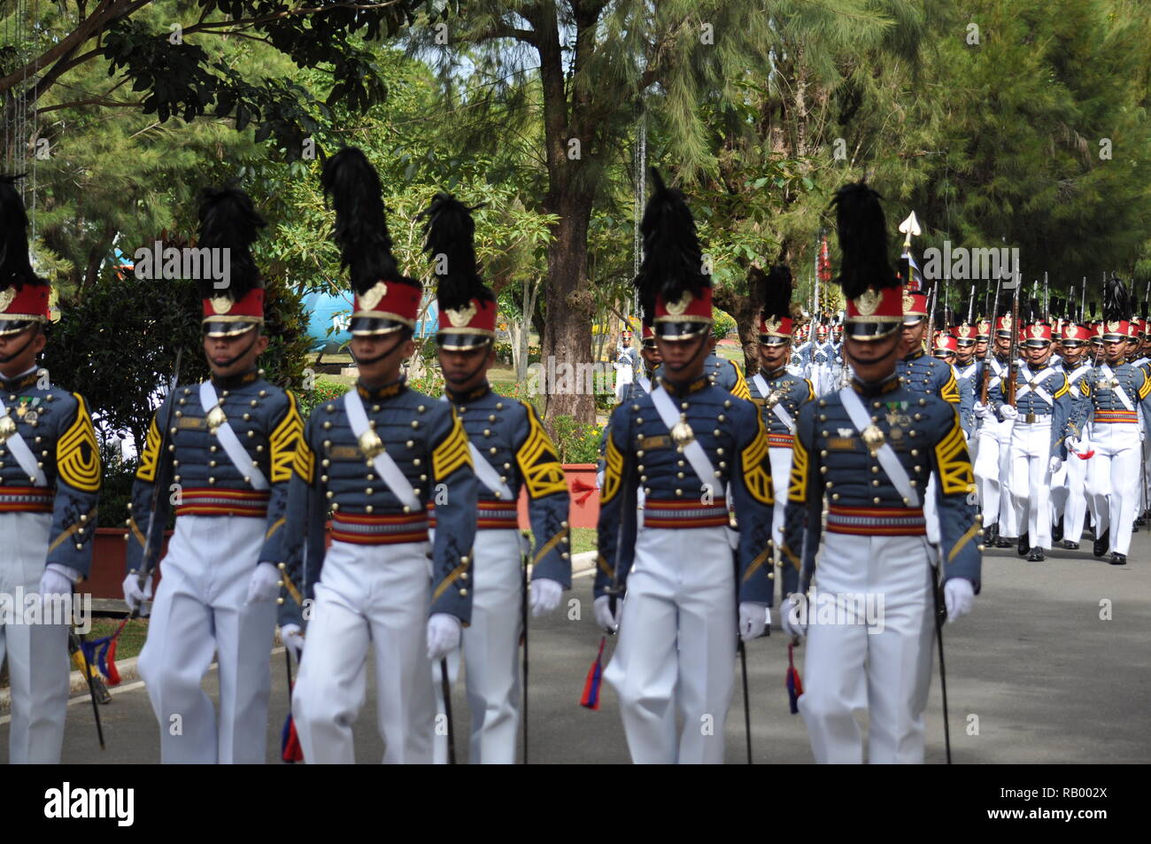 Cadets of the Philippine Military Academy (PMA) performing marching ...