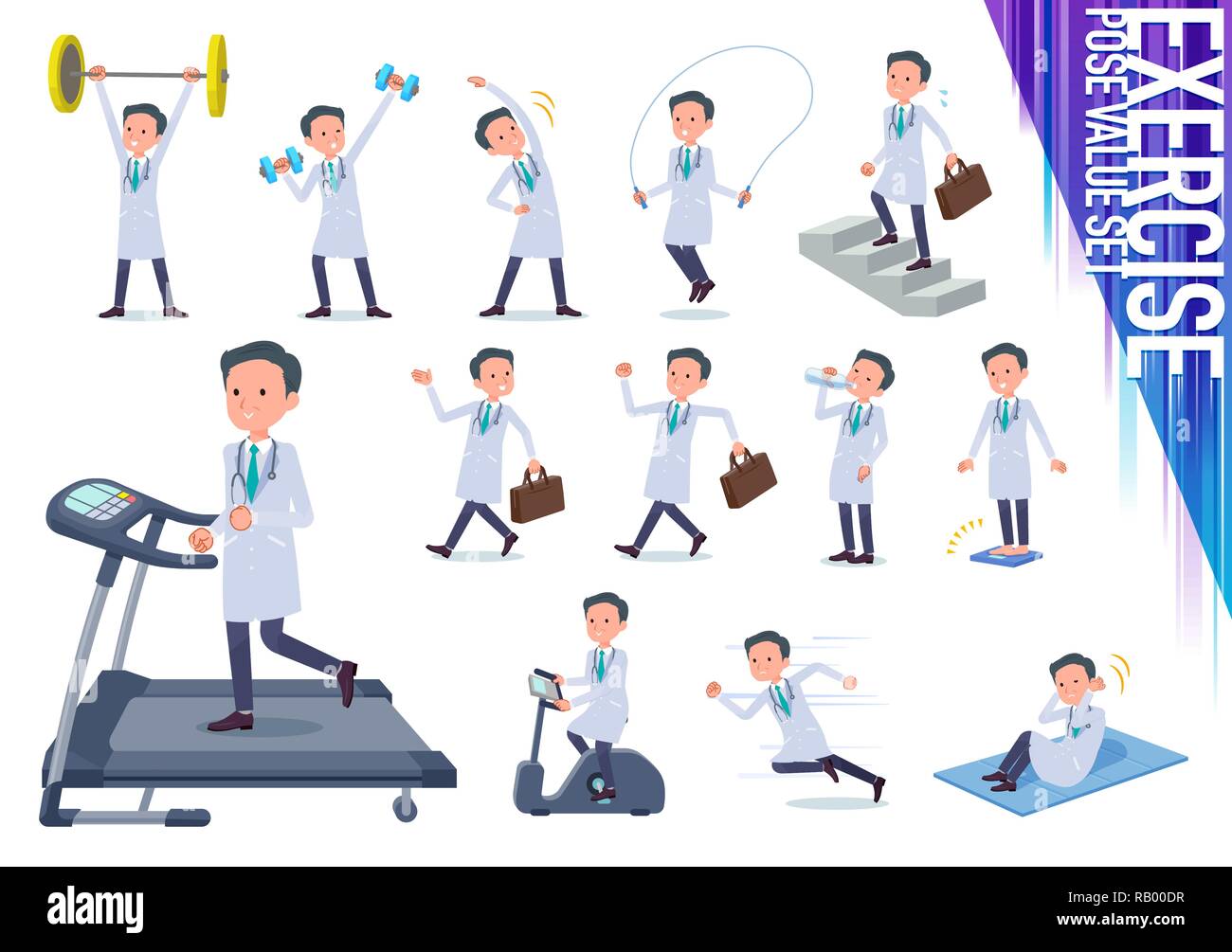 A set of doctor man on exercise and sports.There are various actions to ...
