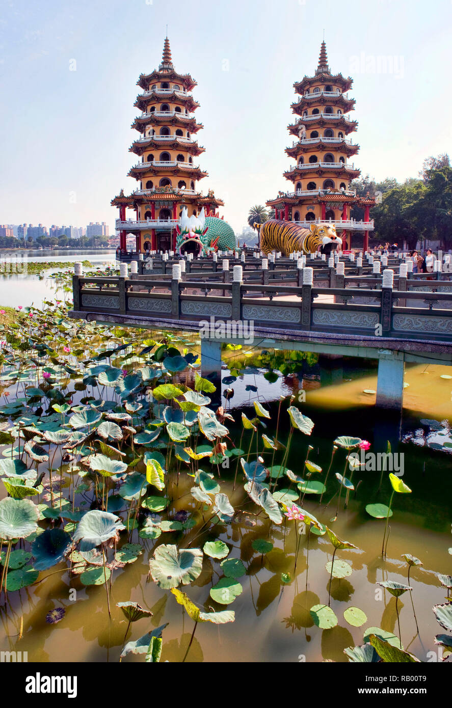 Kaohsiung, Taiwan - Dec.9,2018 - Dragon and Tiger Pagoda walkway in the ...