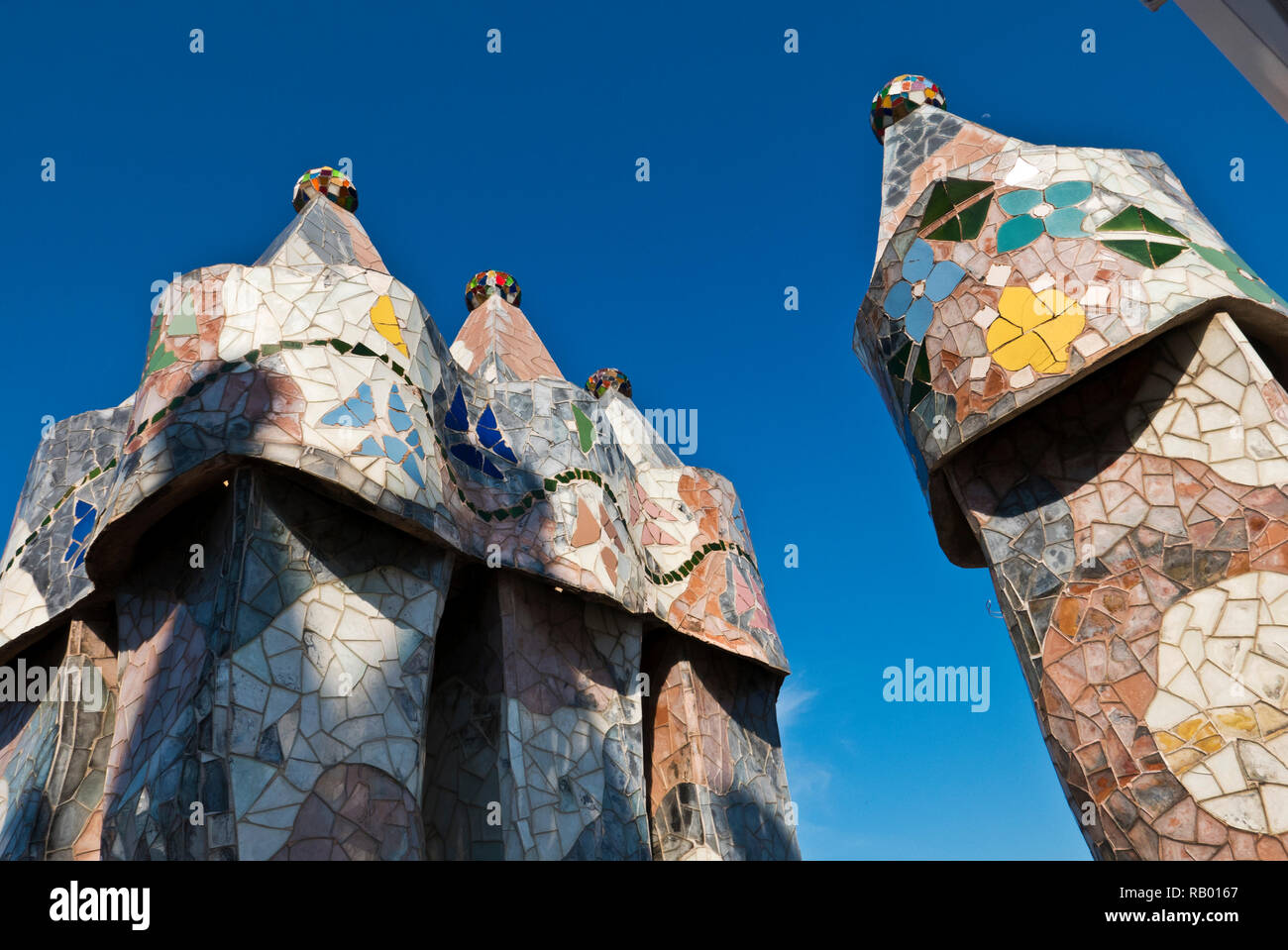 Casa Batllo rooftop chimneys designed by Antoni Gaudi, Barcelona, Spain ...