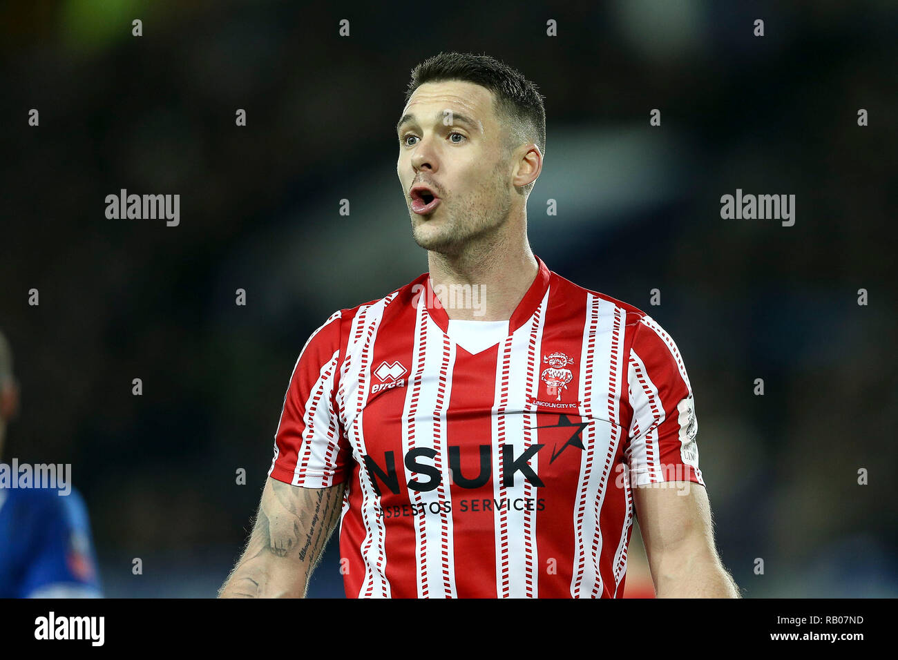 Liverpool, UK. 5th Jan 2019. Jason Shackell of Lincoln City looks on ...