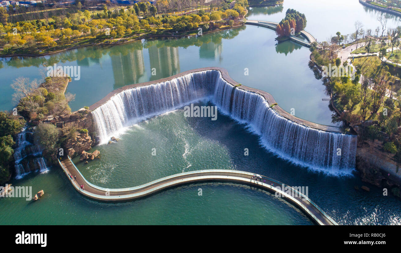 Kunming. 5th Jan, 2019. Aerial photo taken on Jan. 5, 2019 shows ...