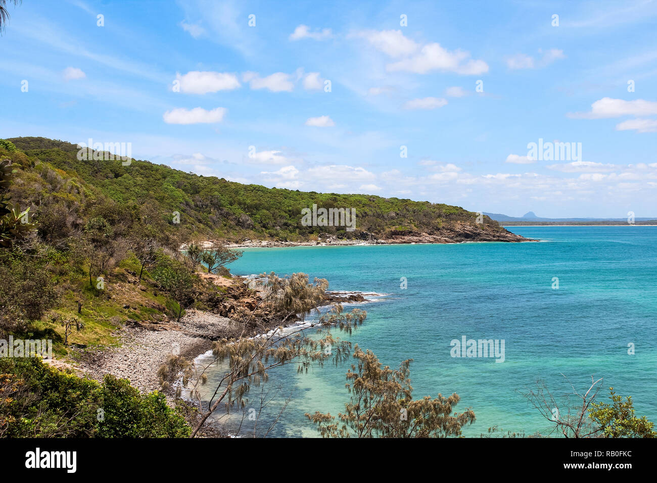 Spectacular view of Noosa National Park and its coastline with blue ...