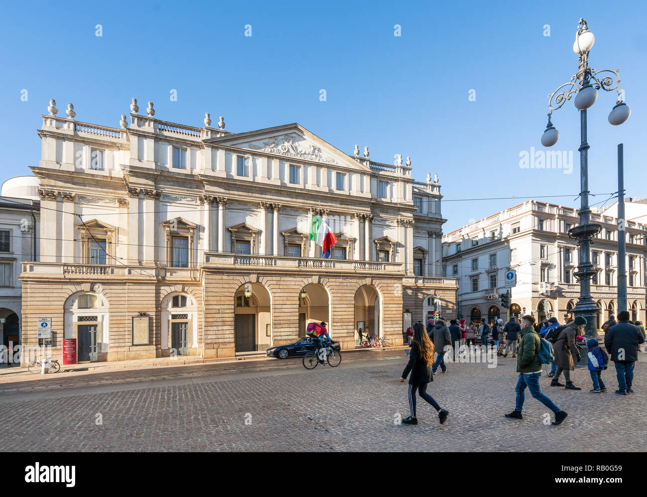 the facade of the La Scala theater palace in Milan, Italy Stock Photo ...