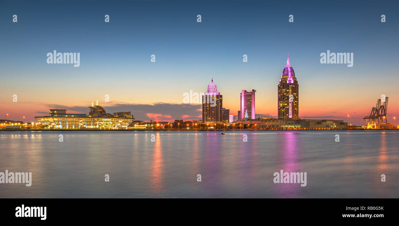 Mobile, Alabama, USA downtown skyline panorama on the river Stock Photo ...