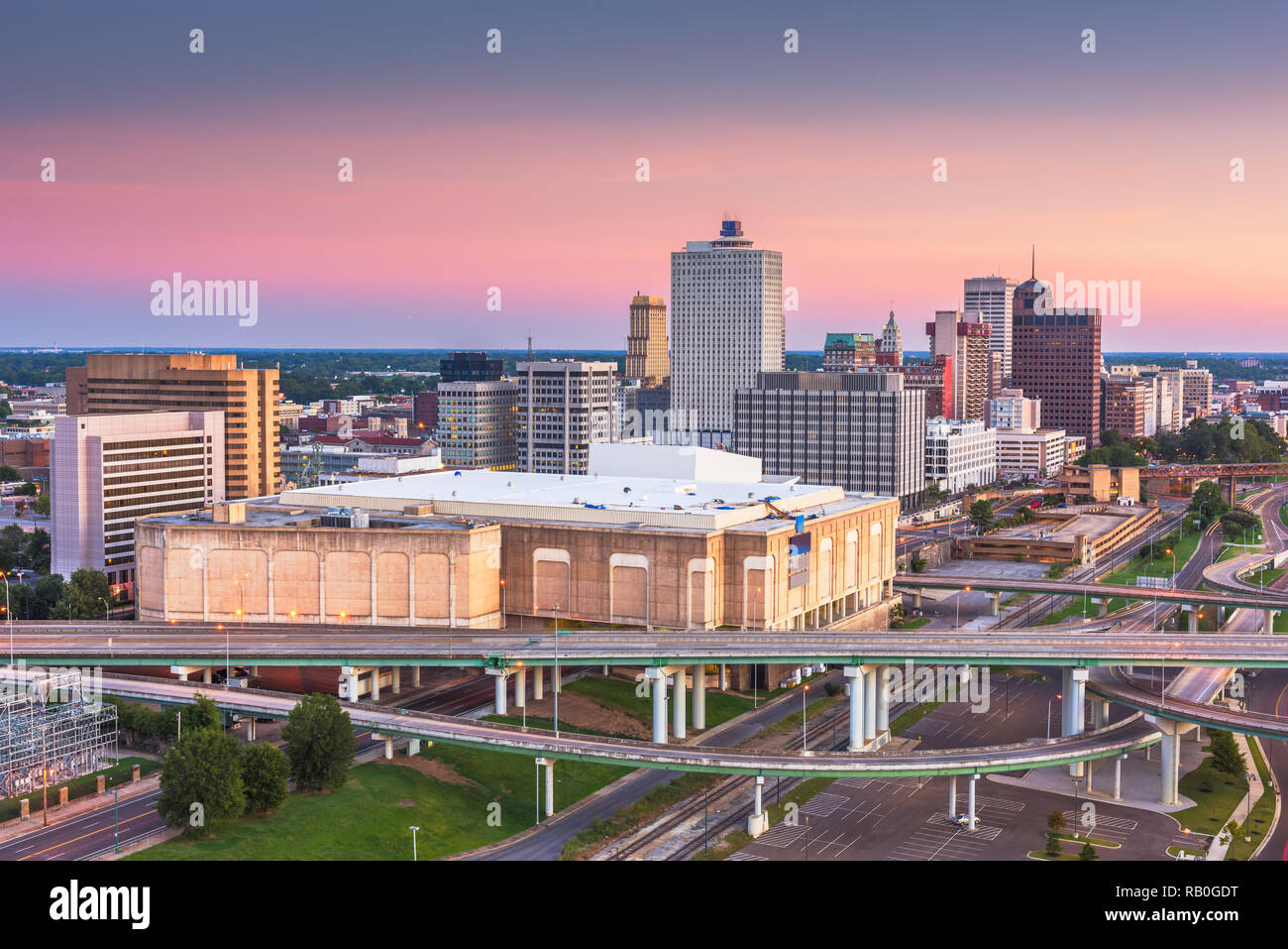 Memphis, Tennessee, USA downtown city skyline over highways at dusk ...
