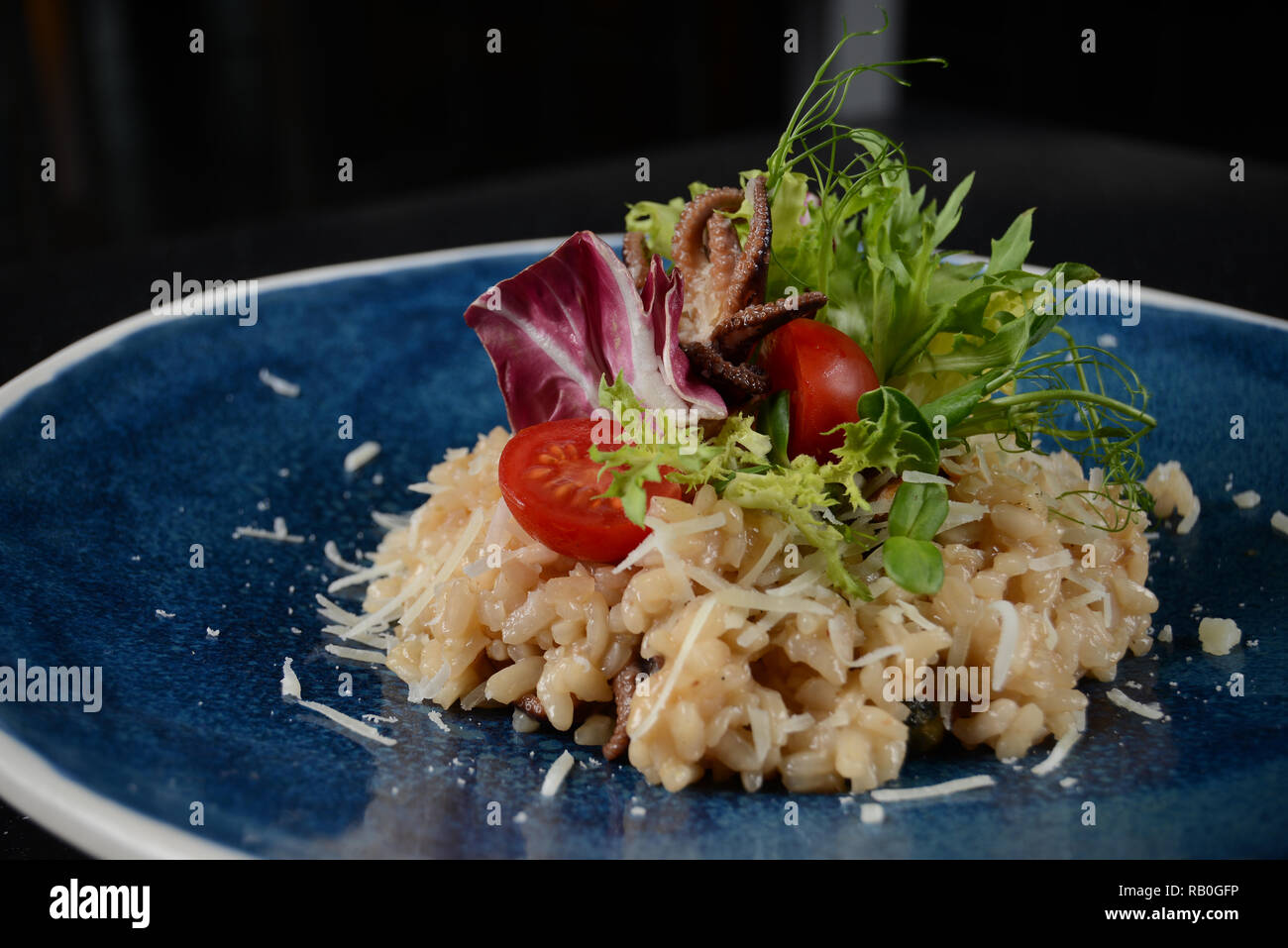 Luxury restaurant risotto rice with cheese seafood and sauce made from ...